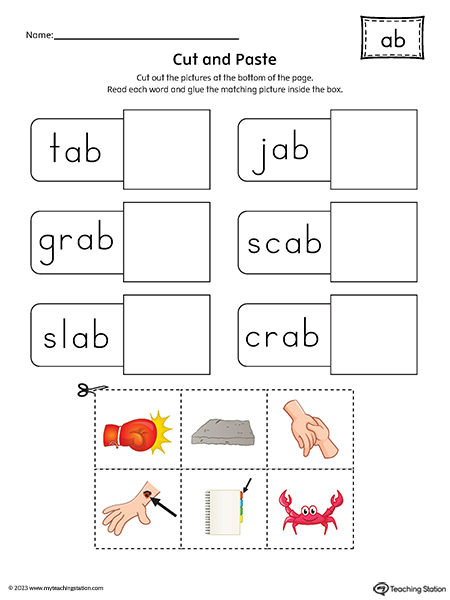 AB Word Family Cut and Paste Printable PDF MyTeachingStation
