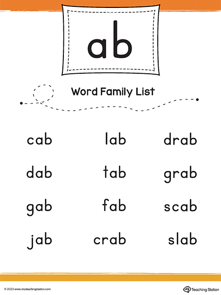 AB Word Family List Printable PDF MyTeachingStation AB Word Family List Printable PDF MyTeachingStation
