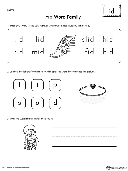 ID Word Family Worksheet MyTeachingStation