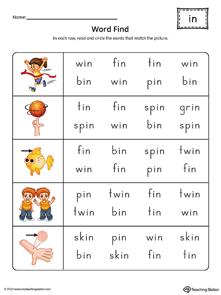 IN Word Family Word Find Printable PDF MyTeachingStation
