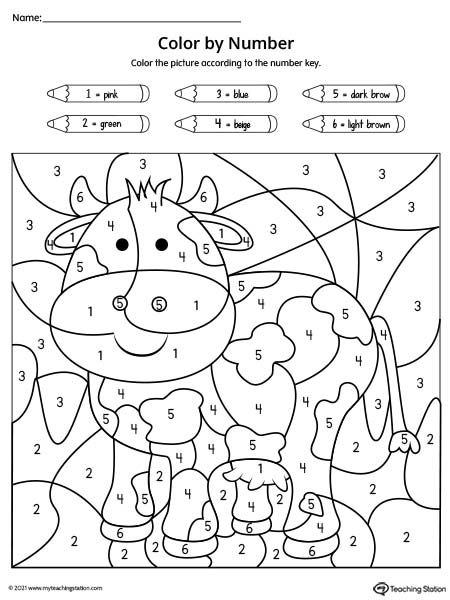 FREE Color by Number Printable Worksheet Cow MyTeachingStation FREE Color by Number Printable Worksheet Cow MyTeachingStation