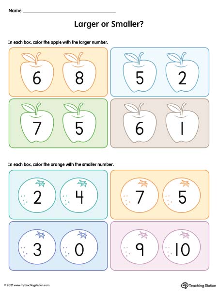 Comparing Numbers 1 10 Smaller And Larger Worksheet Color 