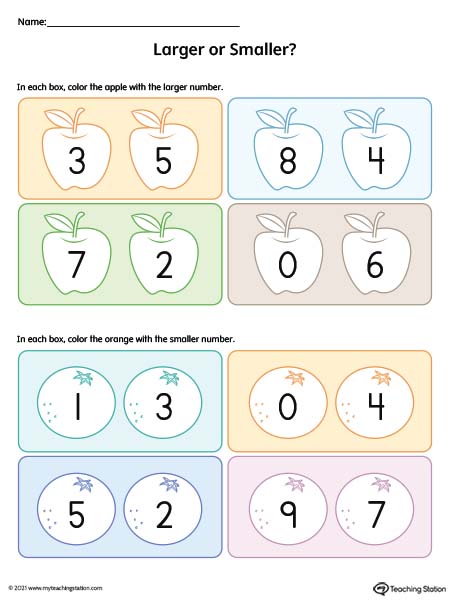 Larger Or Smaller Numbers 1 9 Printable Worksheet Color MyTeachingStation