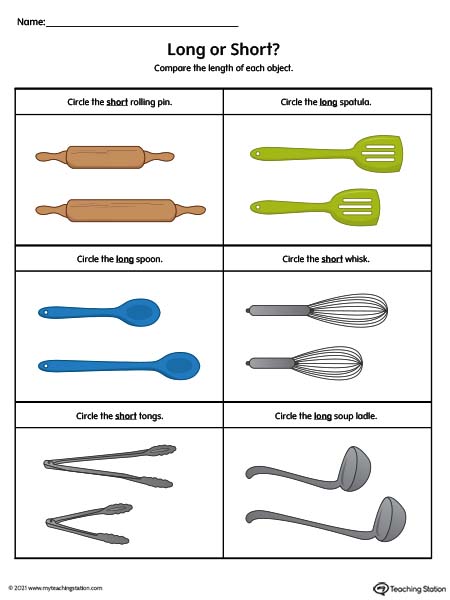 Length Comparison Worksheet Long Or Short Color MyTeachingStation